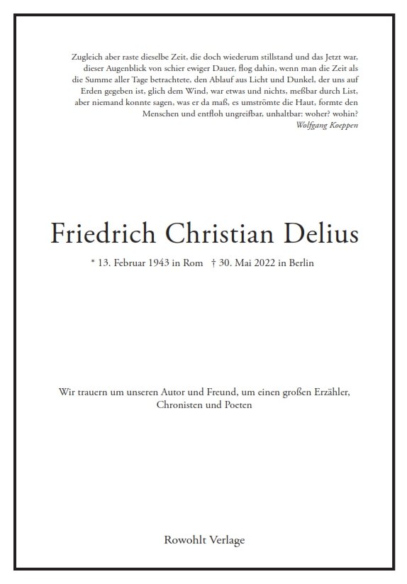Friedrich Christian Delius ist tot