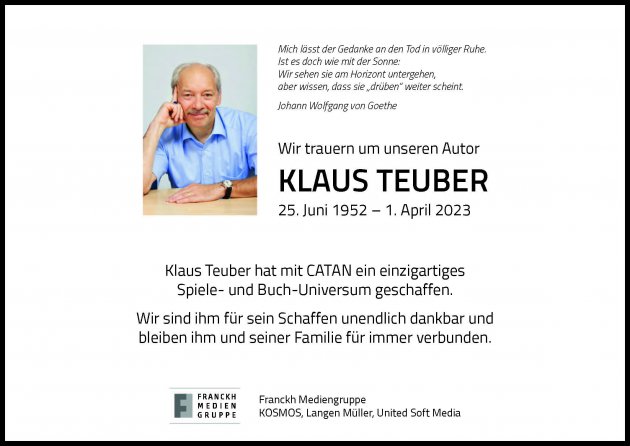 "Siedler von Catan"-Erfinder Klaus Teuber ist tot